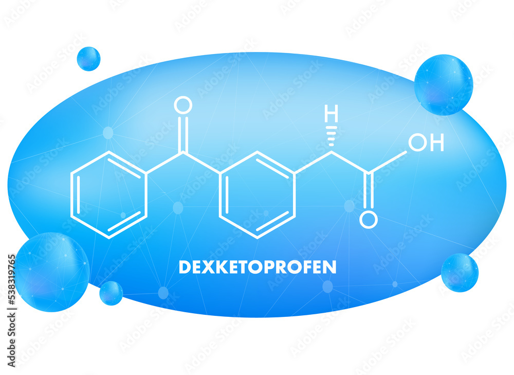Dexketoprofen concept chemical formula icon label, text font vector ...