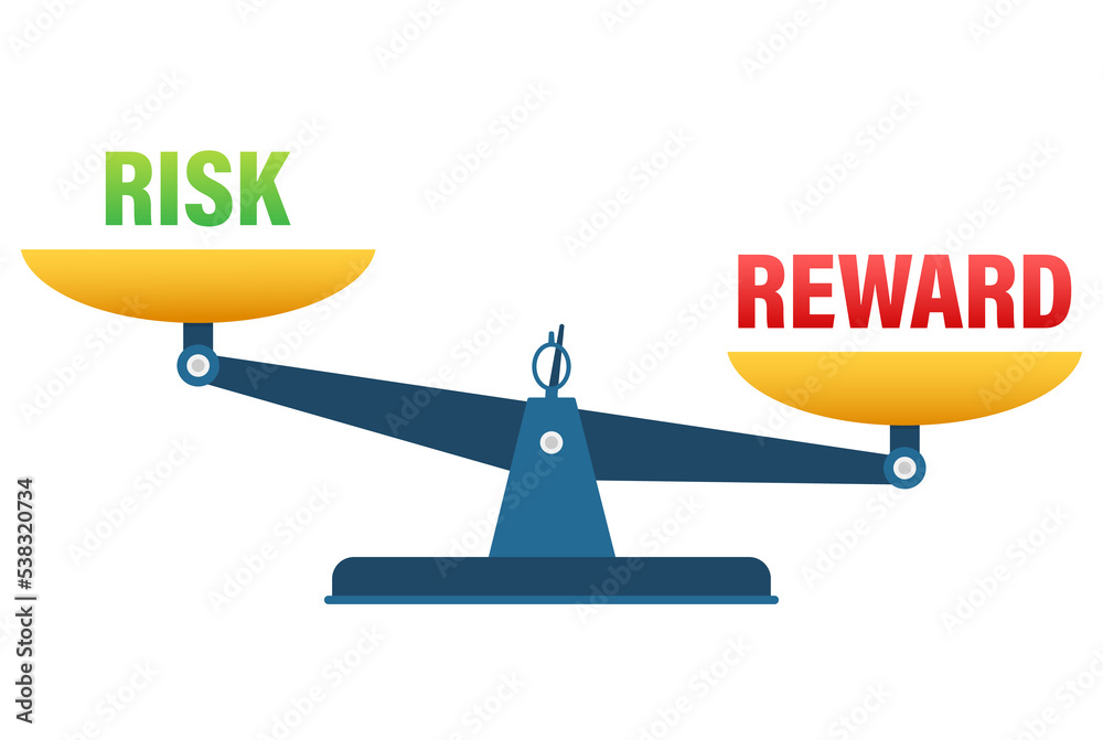 Risk vs reward balance on the scale. Balance on scale. Business Concept ...