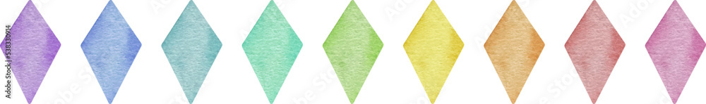 Watercolor rainbow colors rhomb set. Cute element design for card Stock ...