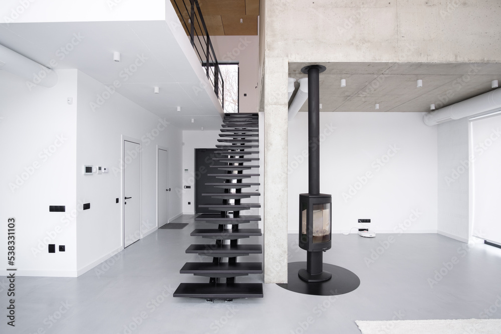 Photo of a modern interior of a luxury home. High-tech ceiling design ...