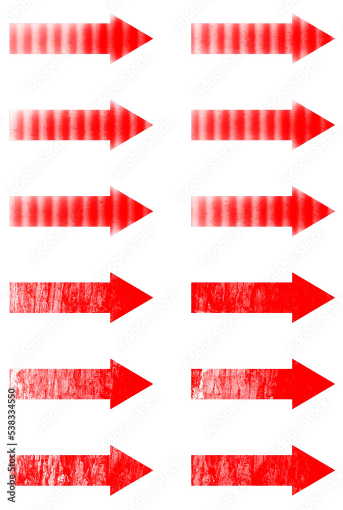 矢印記号セット、模様入り矢印記号、掠れ模様の記号、波紋模様の矢印記号、赤系の矢印アイコン Stock-Illustration | Adobe ...