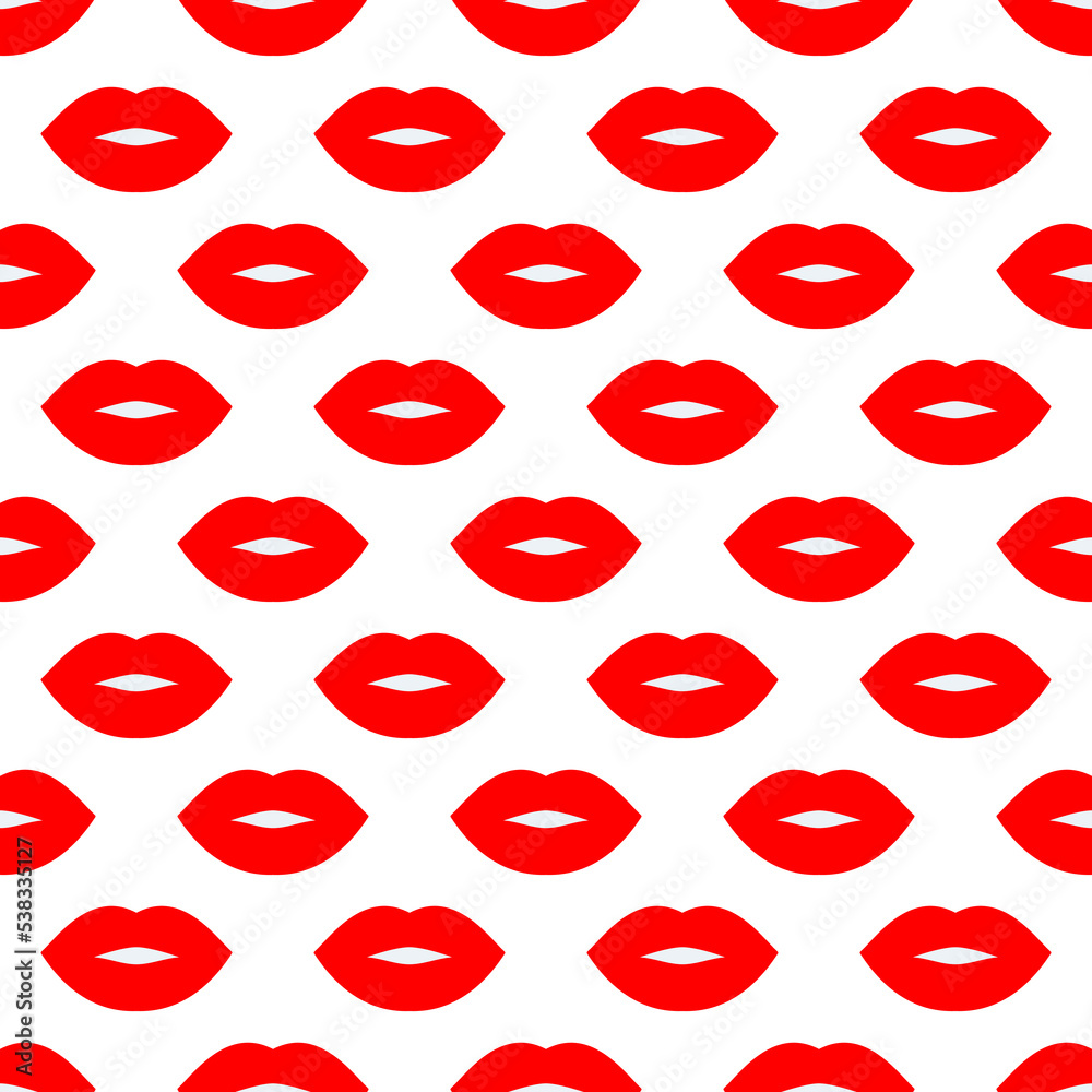 Sexy lips. Seamless vector pattern. Red lips on a white background ...