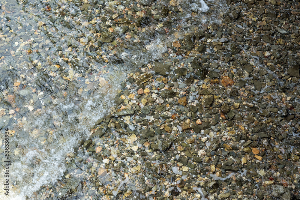 The rocks are under shallow water, so clear that you can see through ...