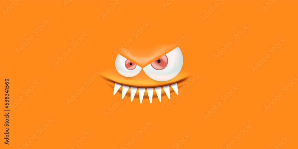Vector angry orange monster face with open mouth with fangs and evil ...