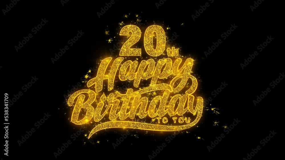 20th Happy Birthday Typography Golden text animation appear on black ...