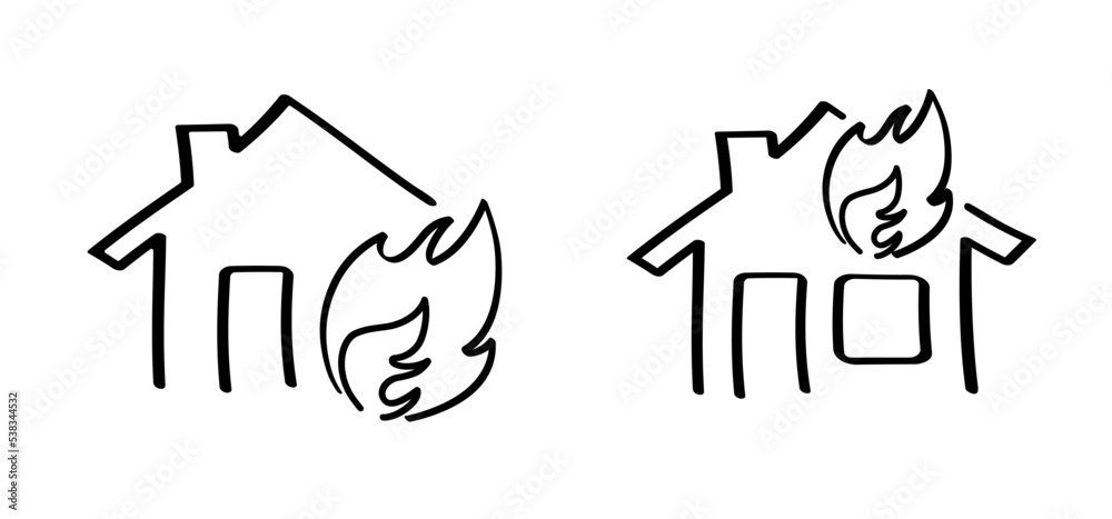 home fire icon. house insurance safety. House, home line pattern. House ...