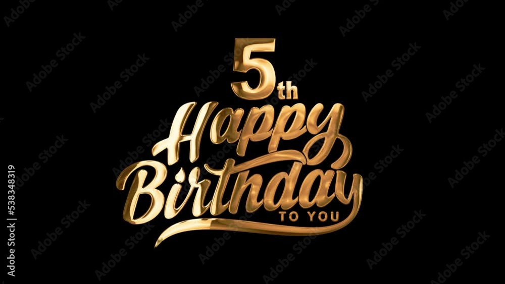 5th Happy Birthday Typography Golden text animation appear on black ...