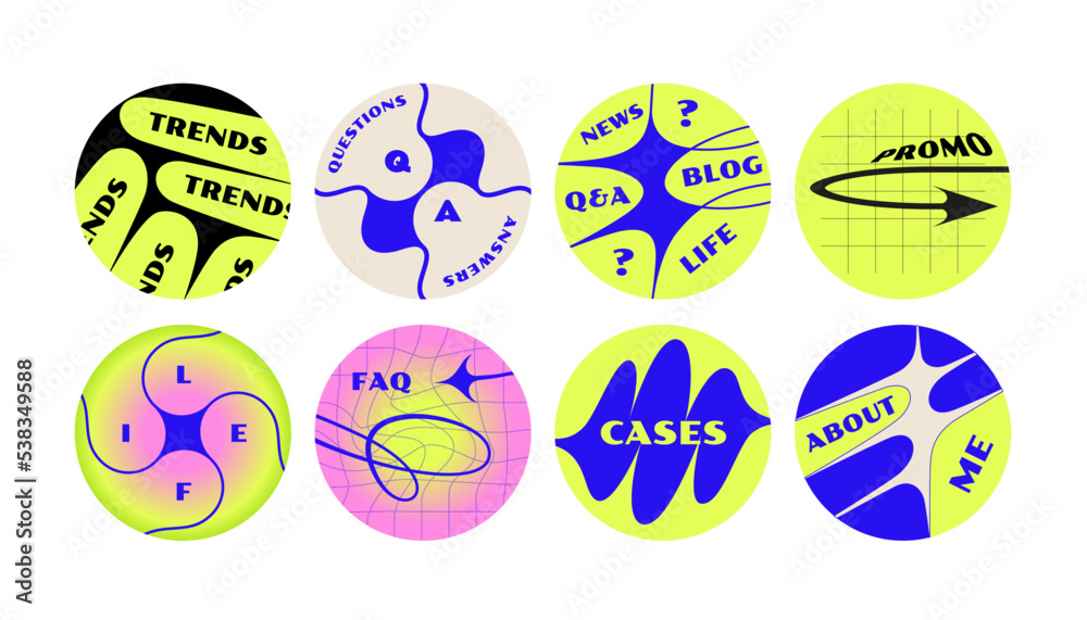 Cover icons for saved stories for social media. Vector set of strict ...