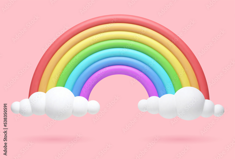 Vector 3d realistic illustration of a 7-color rainbow on a pink ...