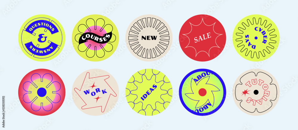 Cover icons for saved stories for social media. Vector set of strict ...