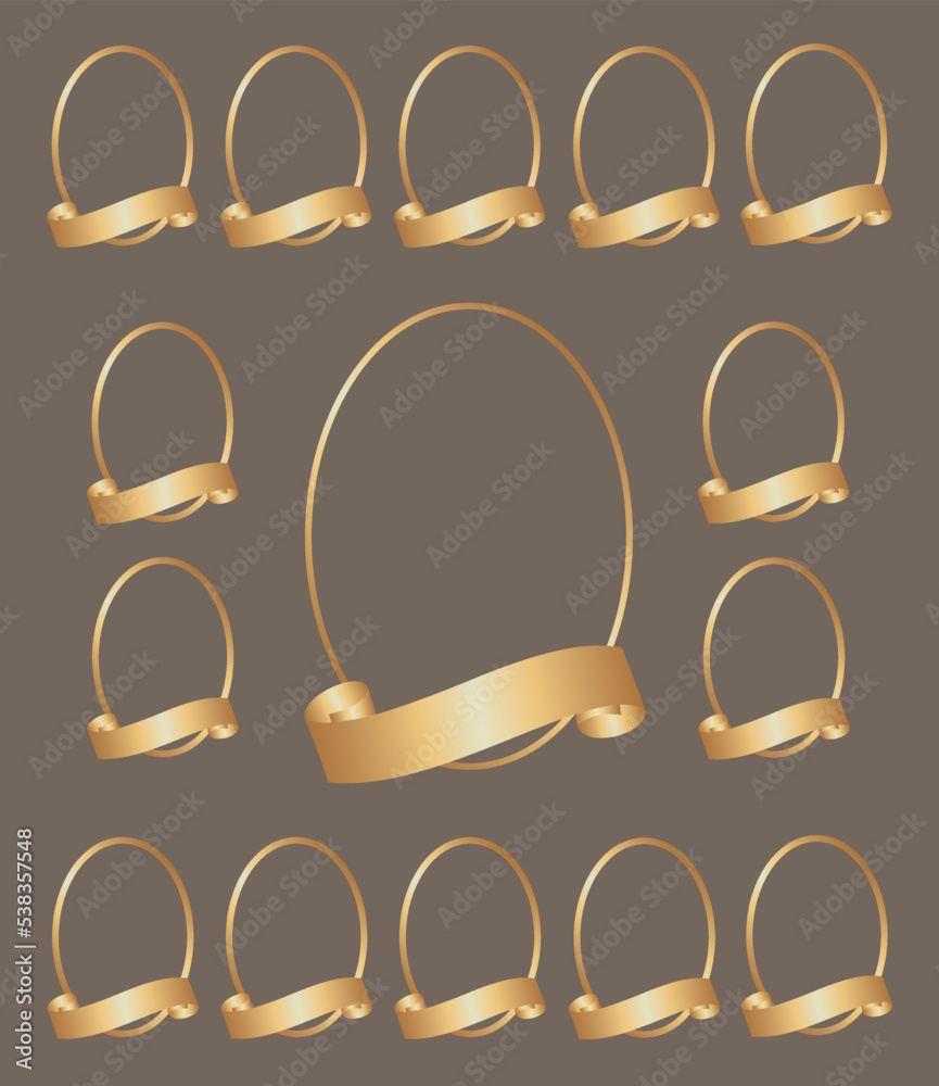 15 empty oval vignettes for portraits. Set of photo frames with golden ...
