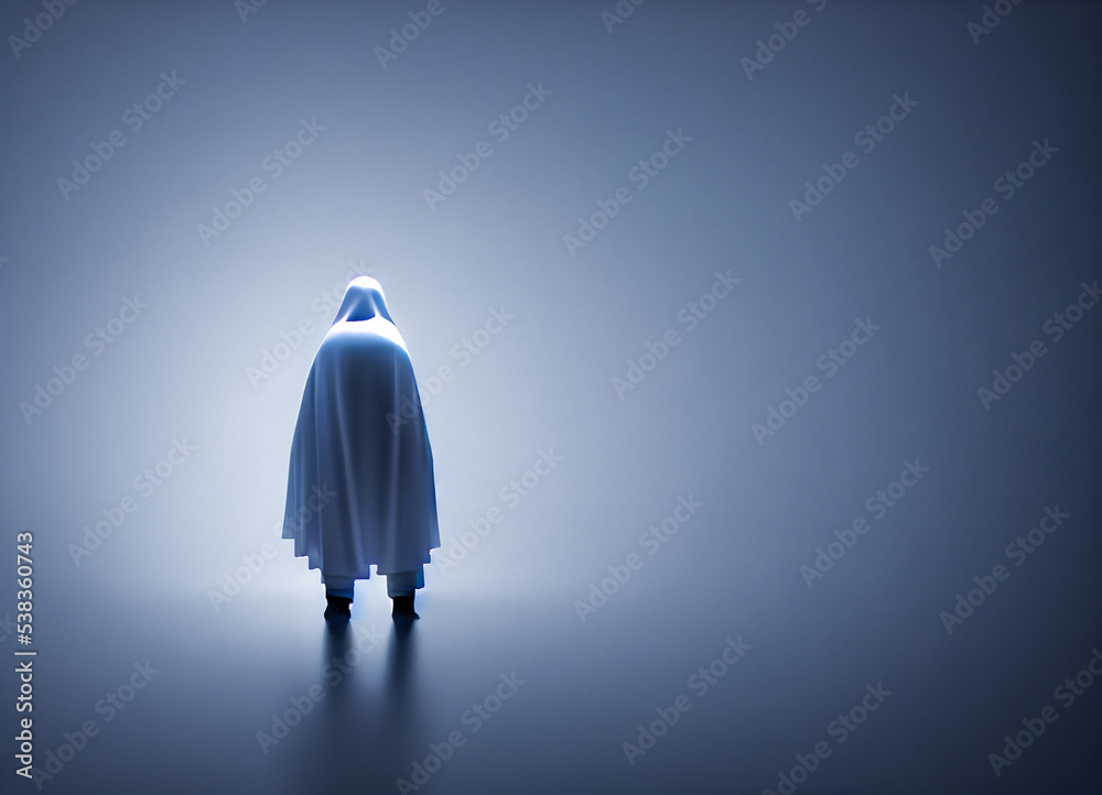 Ghost seen from behind or man in depression, alone and isolated in the ...