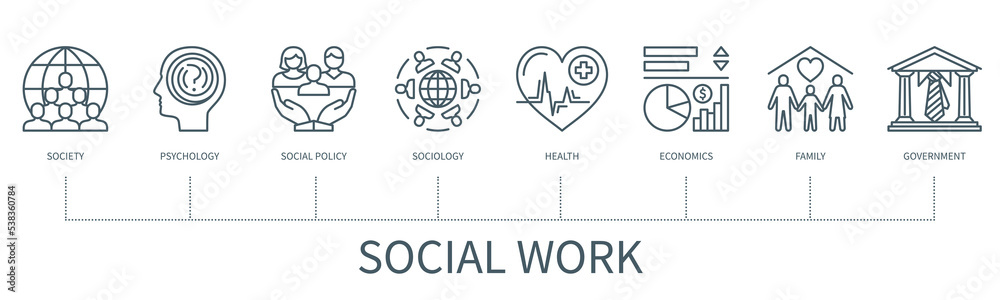 Social work vector infographic in minimal outline style Stock Vector ...