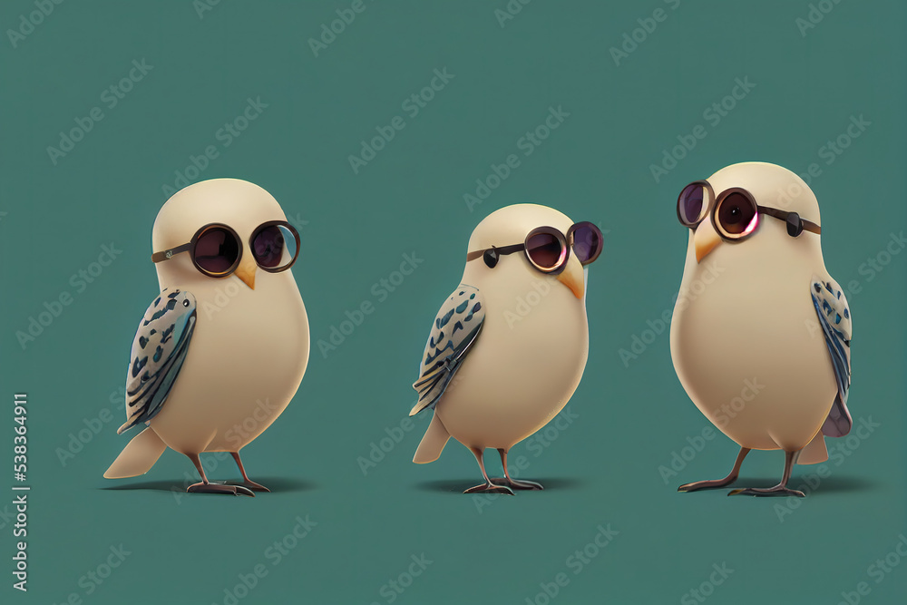 Cute litte birds with glasses Stock Illustration | Adobe Stock