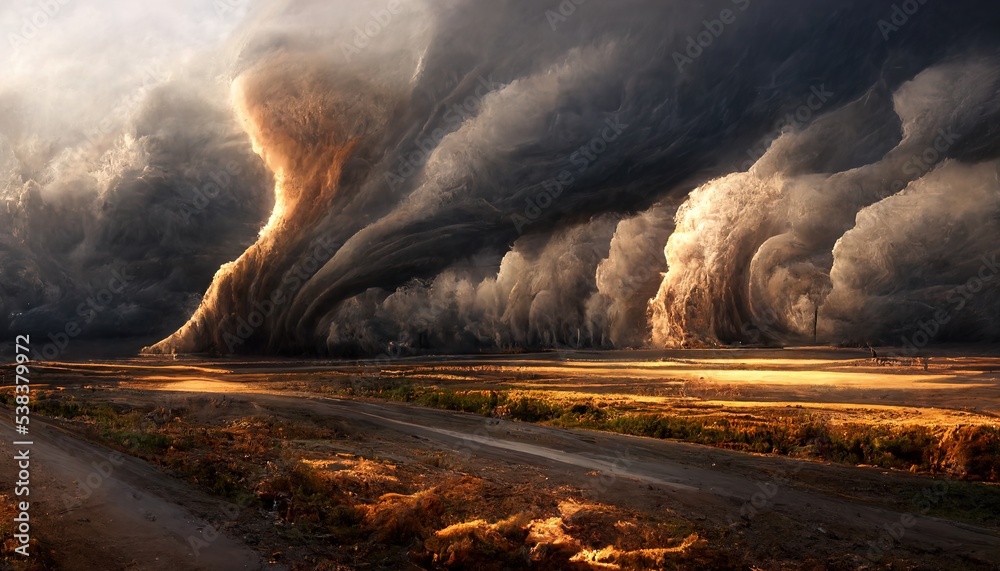 Artistic natural disaster landscape. Tornado. digital art. 3D ...