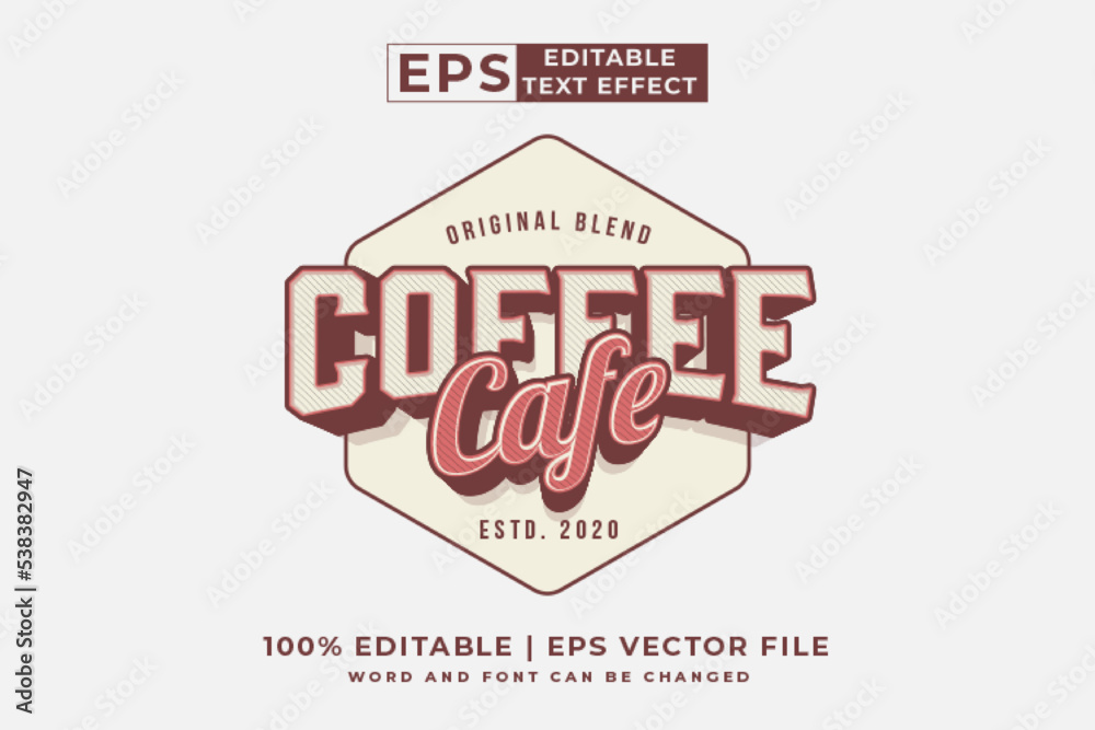 Editable text effect coffee cafe logo 3d vintage style premium vector ...