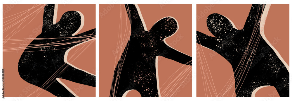 Set of 2 Abstract Grunge Prints with Black Silhouette of Training Man ...