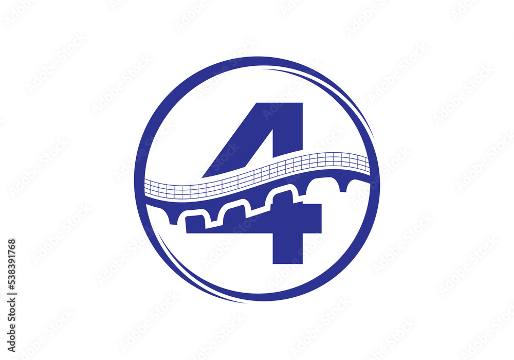 Initial 4 monogram letter alphabet with bridge sign. Abstract bridge ...