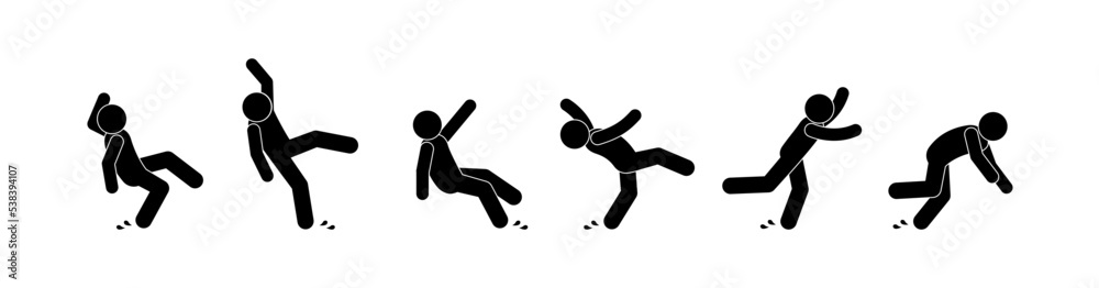 slippery floor illustration, man slipped, warning sign fall, be careful ...