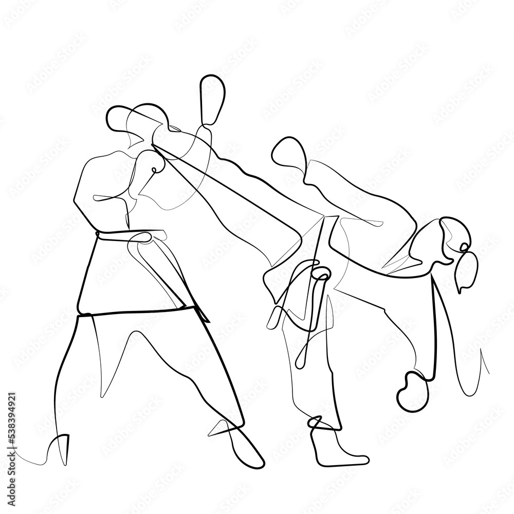 Continuous Line Art Karate kung fu kick dual competition minimalist ...