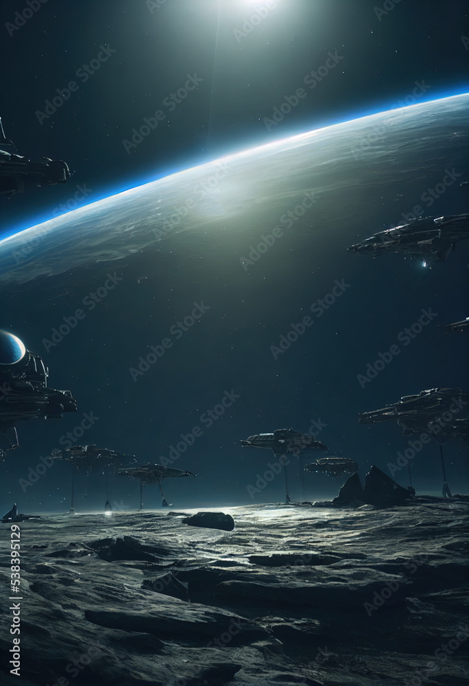 Alien Planet sci-fi outer space vertical wallpaper 3D Illustration with ...
