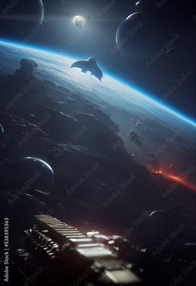 Alien Planet sci-fi outer space vertical wallpaper 3D Illustration with ...
