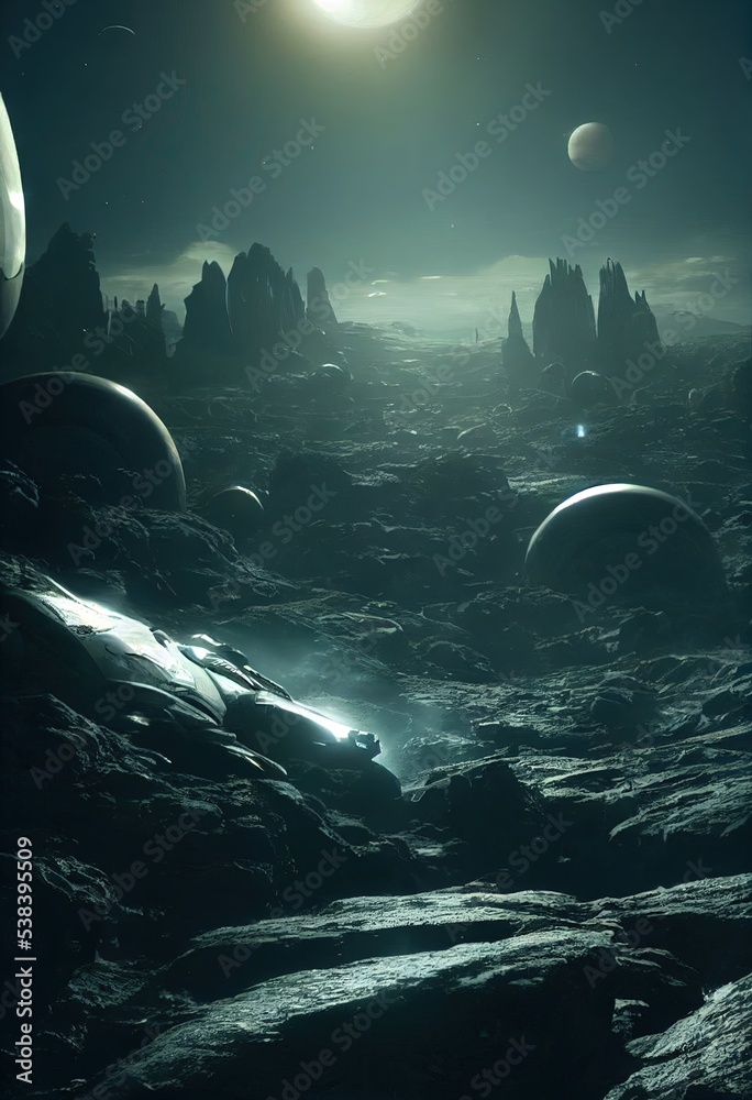 Alien Planet sci-fi outer space vertical wallpaper 3D Illustration with ...