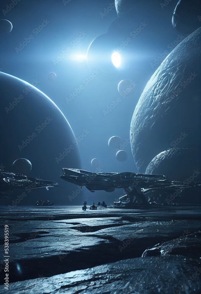 Alien Planet sci-fi outer space vertical wallpaper 3D Illustration with ...