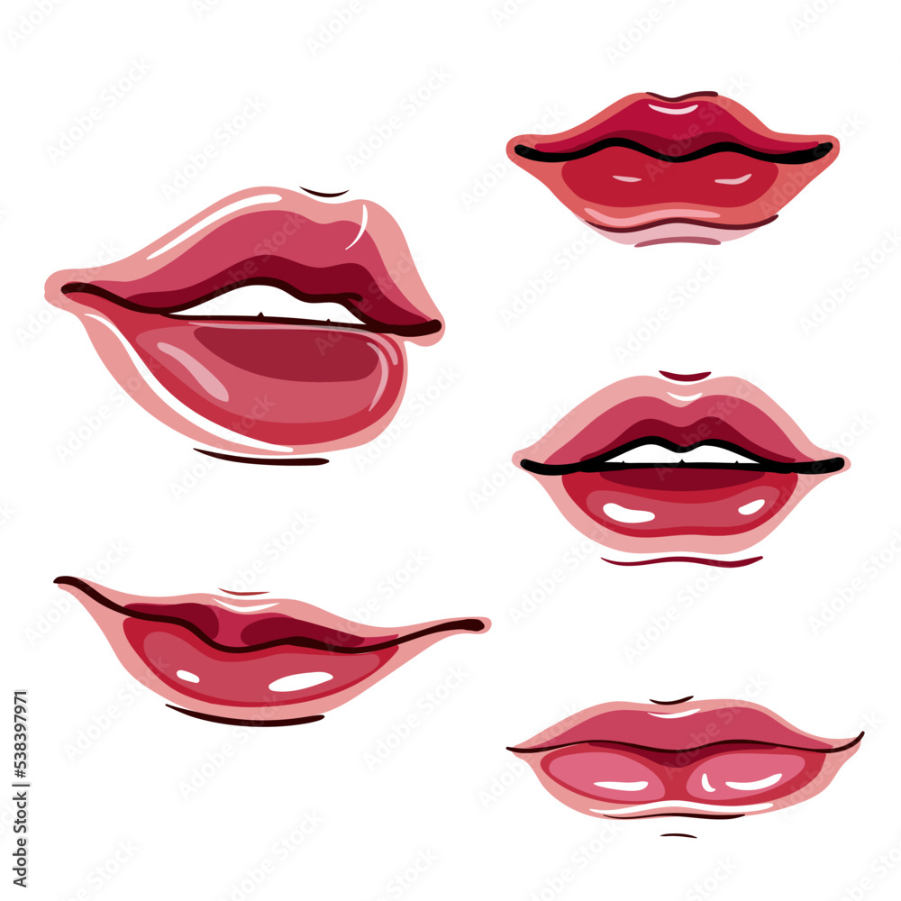 Collection of red lips.Isolated. Vector illustration of a woman's lips ...
