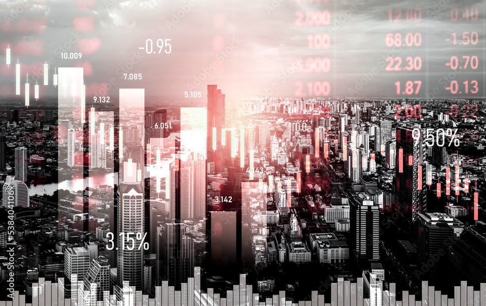 Póster Economic crisis concept shown by digital indicators and graphs ...