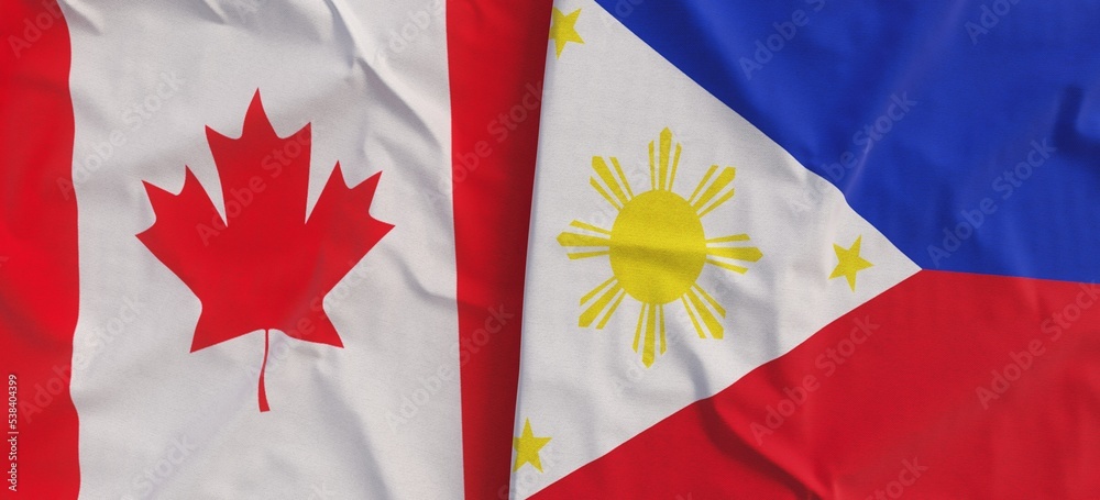 Canada and Philippines flags. Linen flag close-up. Flag made of canvas ...