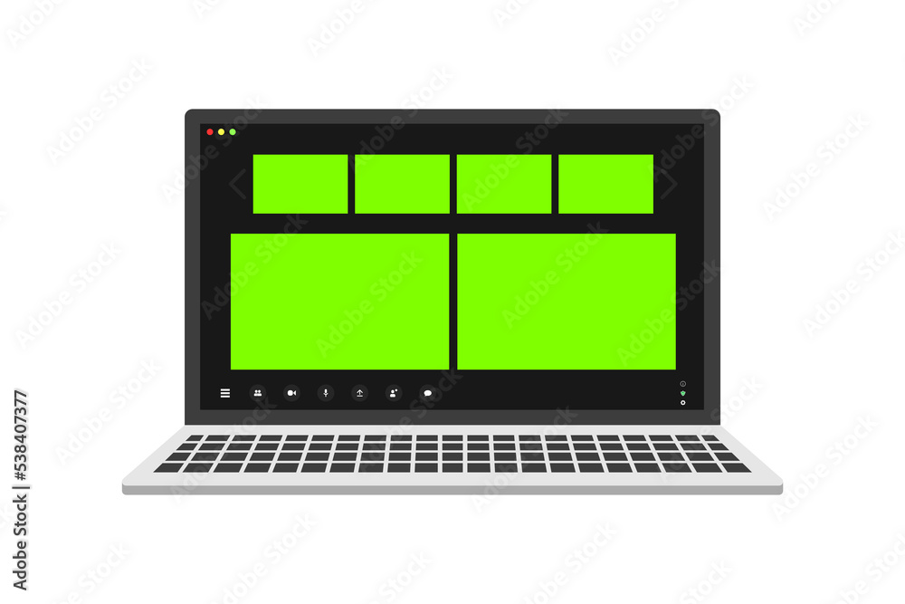 Video conference user interface on laptop. Video call window overlay ...