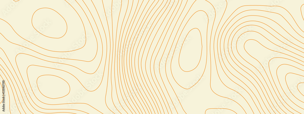 The stylized orange wavy abstract topographic map contour, lines ...