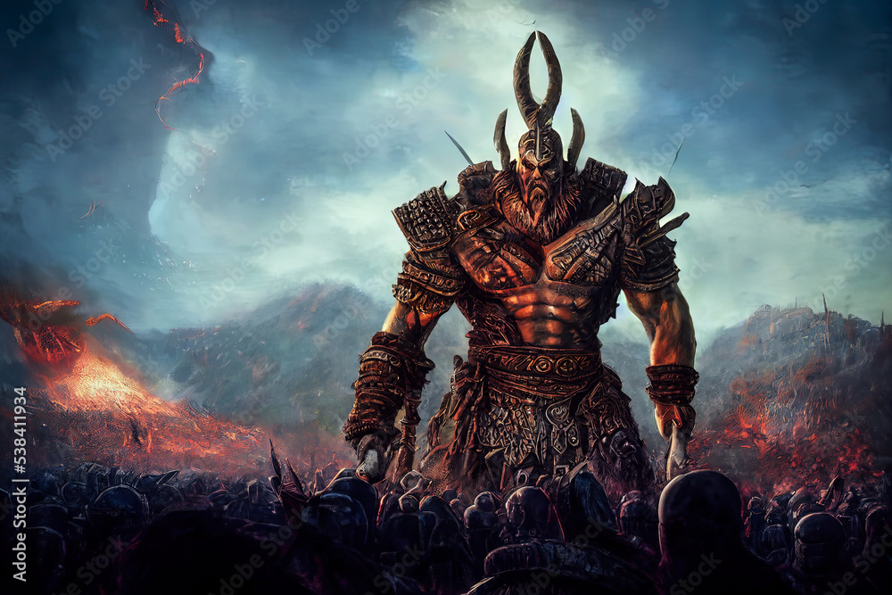 Ares The God Of War In Greek Mythology Standing In The Battlefield