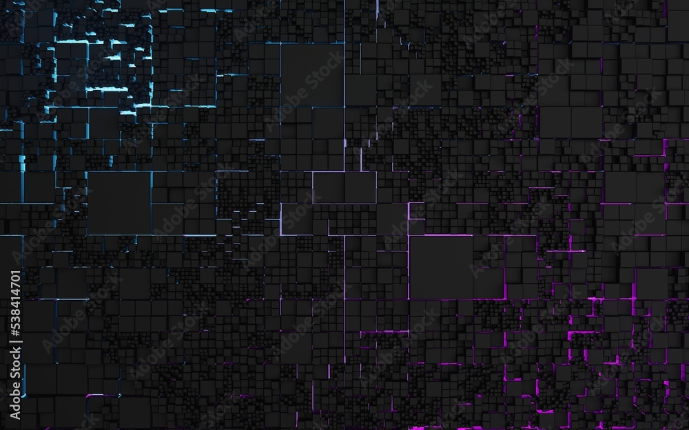 3D rendering Cube abstract technology background with colored bright ...