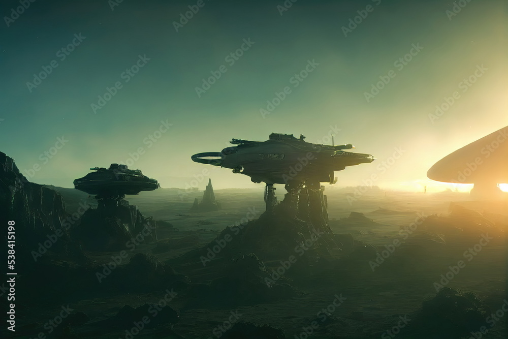 Alien Planet sci-fi outer space encounter wallpaper 3D Illustration ...