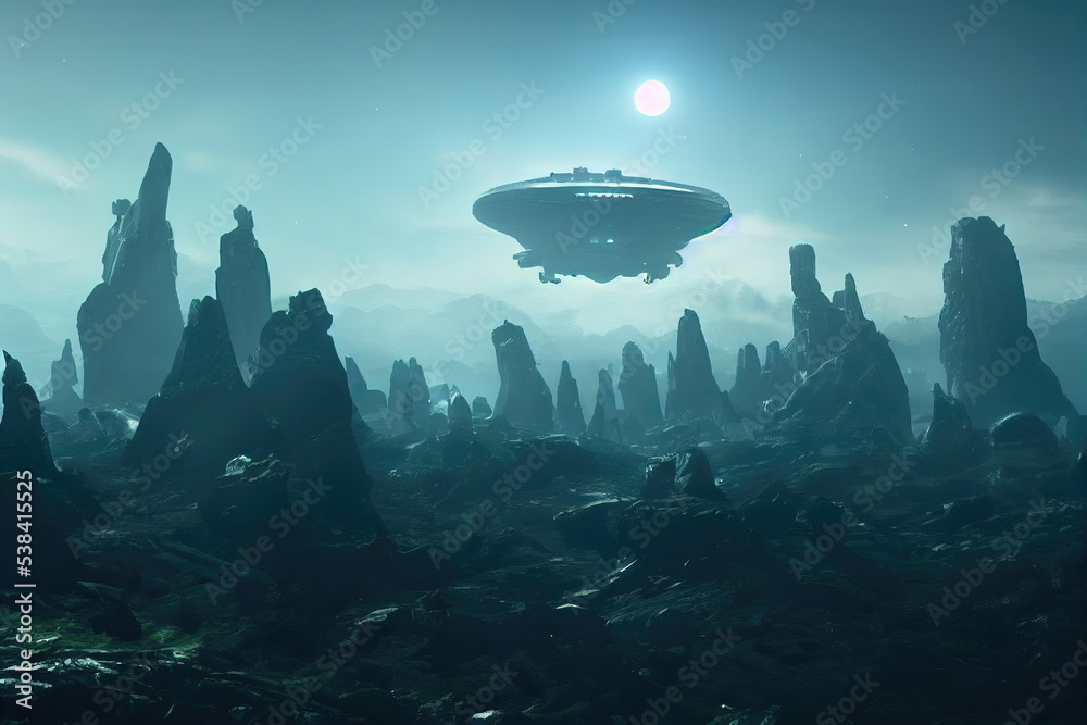 Alien Planet sci-fi outer space encounter wallpaper 3D Illustration ...