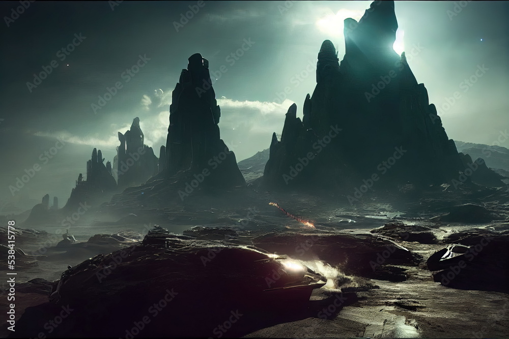 Alien Planet sci-fi outer space encounter wallpaper 3D Illustration ...