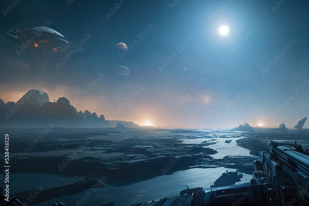 Alien Planet sci-fi outer space encounter wallpaper 3D Illustration ...