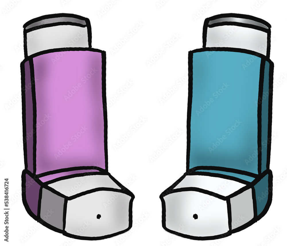 Hand drawn clipart of a asthma spray inhaler in comic style on ...