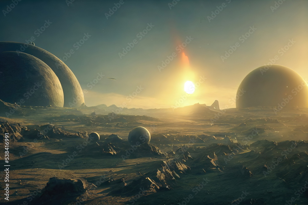 Alien Planet sci-fi outer space encounter wallpaper 3D Illustration ...