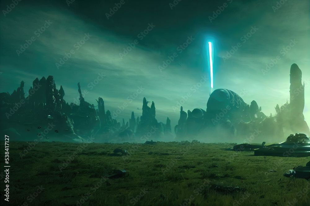 Alien Planet sci-fi outer space encounter wallpaper 3D Illustration ...