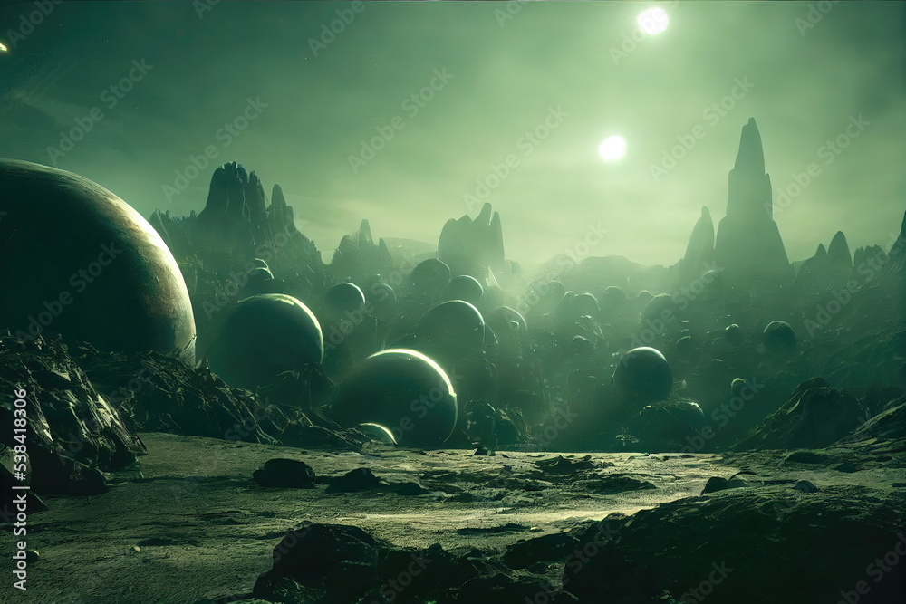 Alien Planet sci-fi outer space encounter wallpaper 3D Illustration ...