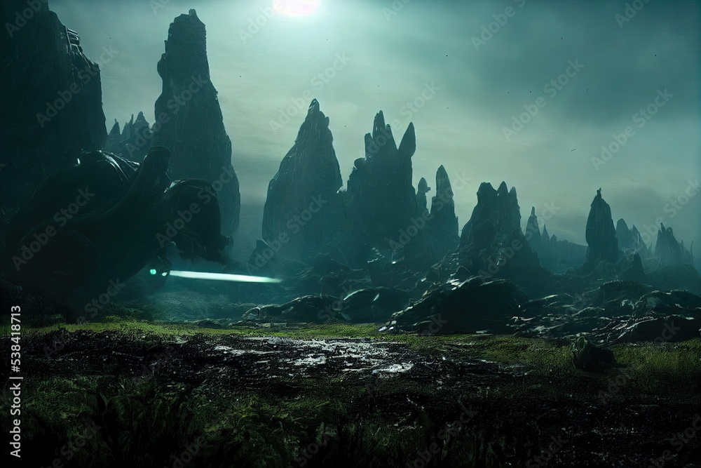 Alien Planet sci-fi outer space encounter wallpaper 3D Illustration ...