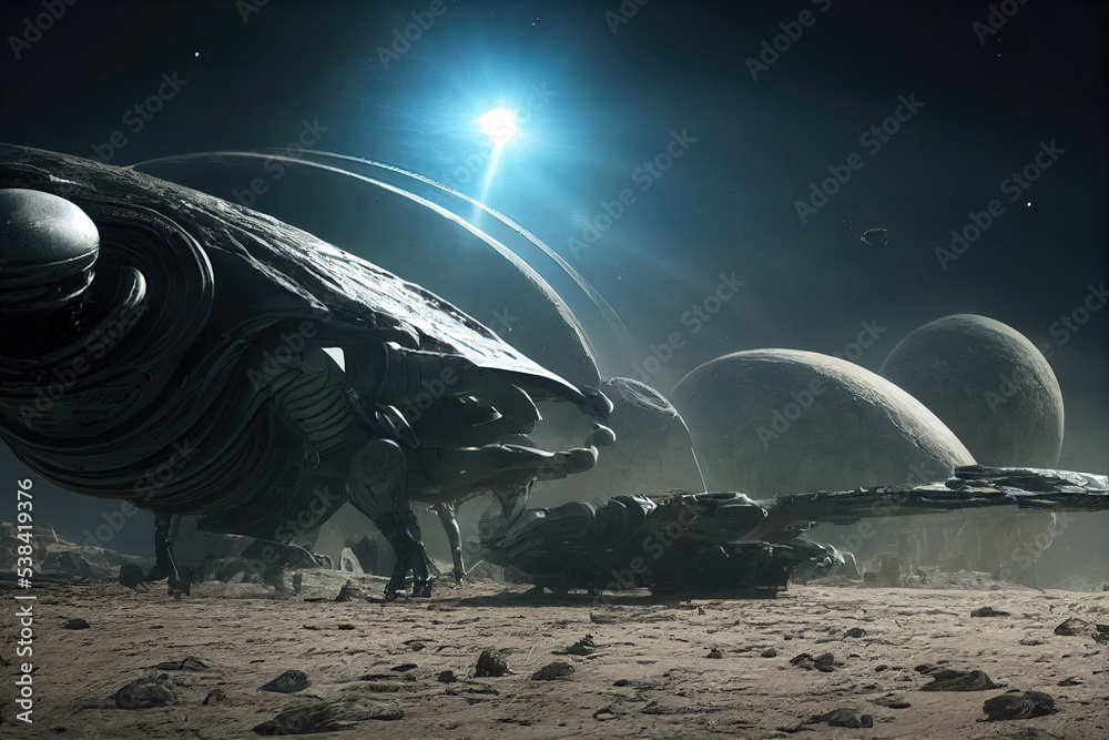 Alien Planet sci-fi outer space encounter wallpaper 3D Illustration ...