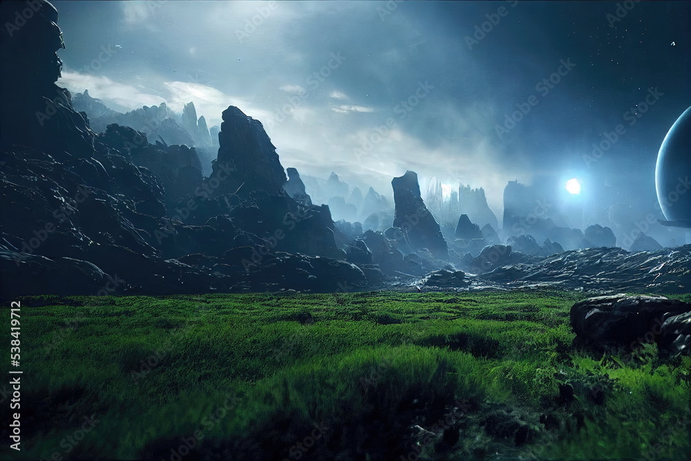 Alien Planet sci-fi outer space encounter wallpaper 3D Illustration ...