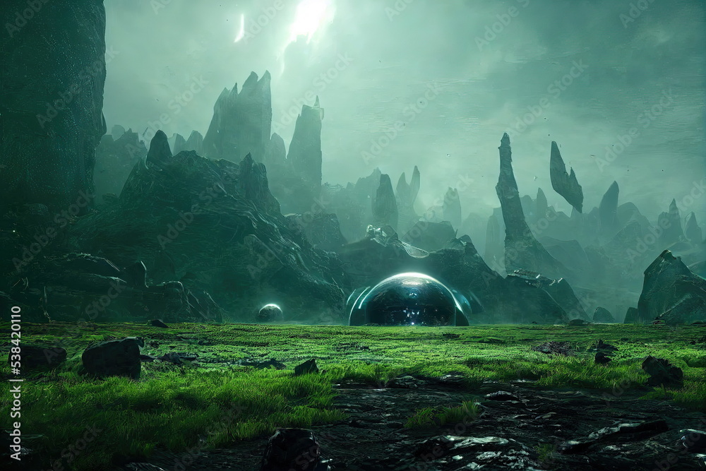 Alien Planet sci-fi outer space encounter wallpaper 3D Illustration ...