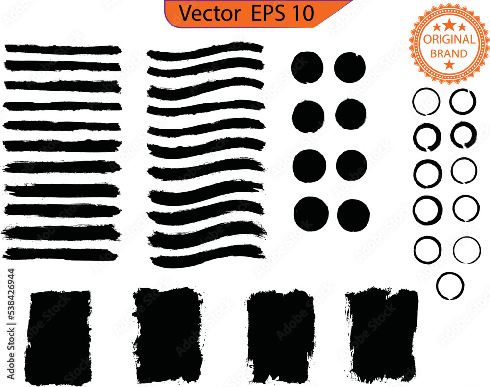 Black line, grunge brush strokes, ink paint set, EPS 10. Paint brushes ...