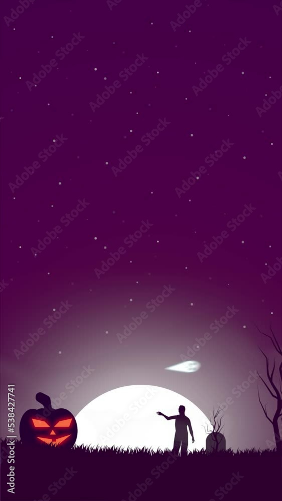 2D Vertical Animation of a Halloween Background with copy space and a ...