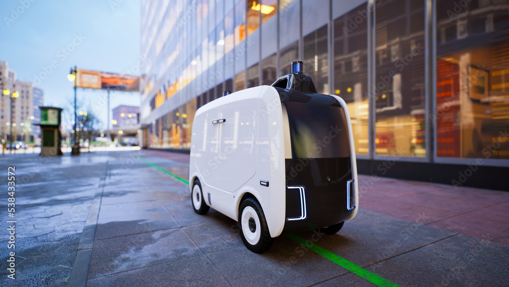 Autonomous delivery robot driverless on street, Smart vehicle ...